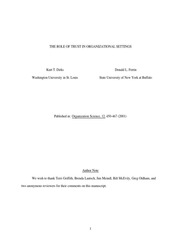 The Role of Trust in Organizational Sett | PDF | Motivational | Motivation