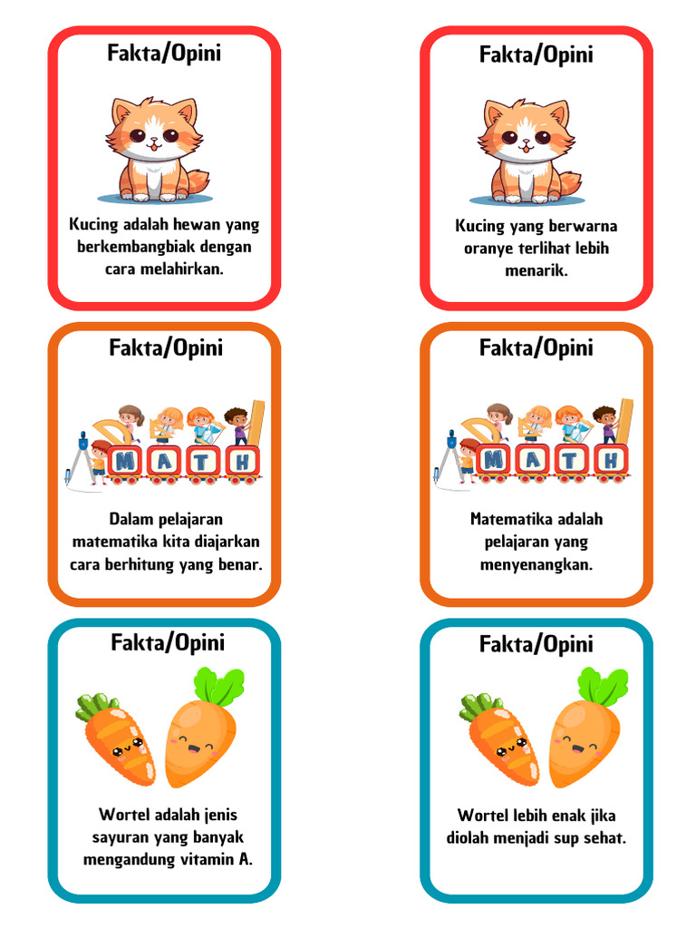 Flashcard Opini dan Fakta | PDF