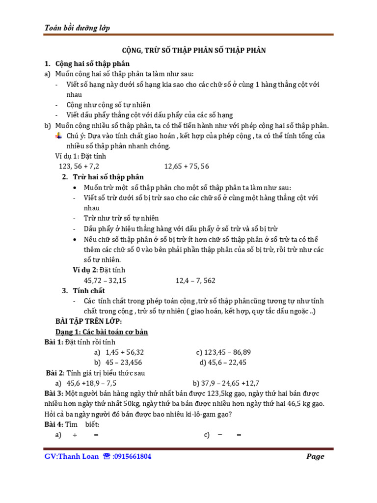 TOÁN 5-BÀI GIẢNG + BTVN (20-10) | PDF