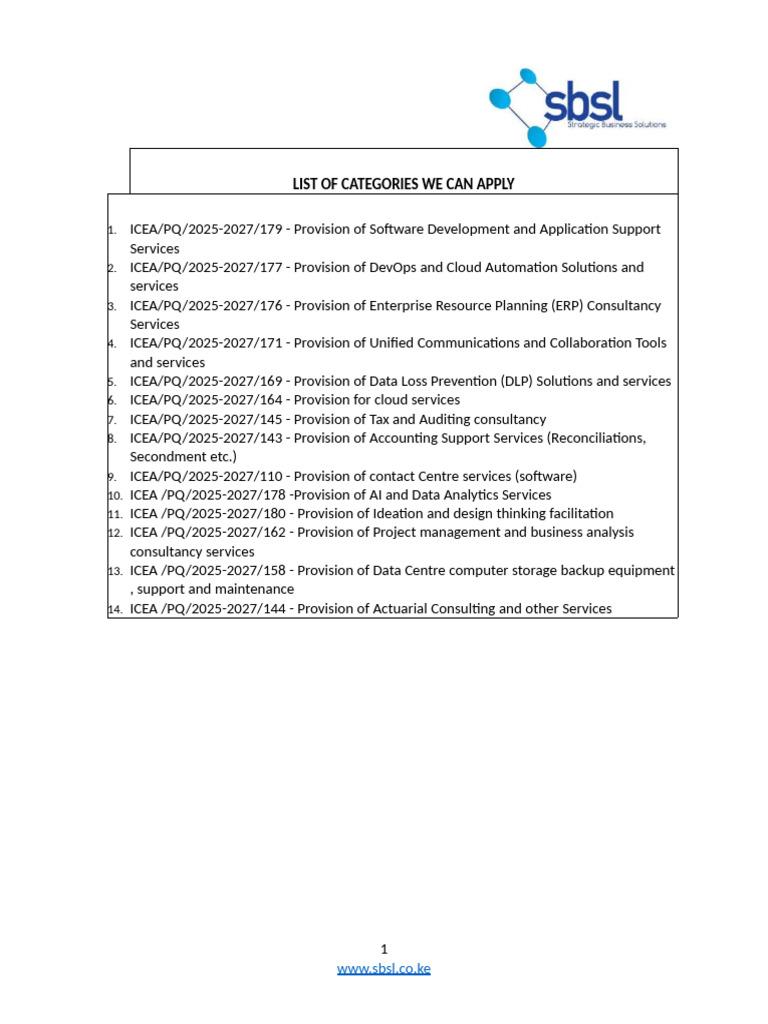 LIST OF TENDERS | PDF