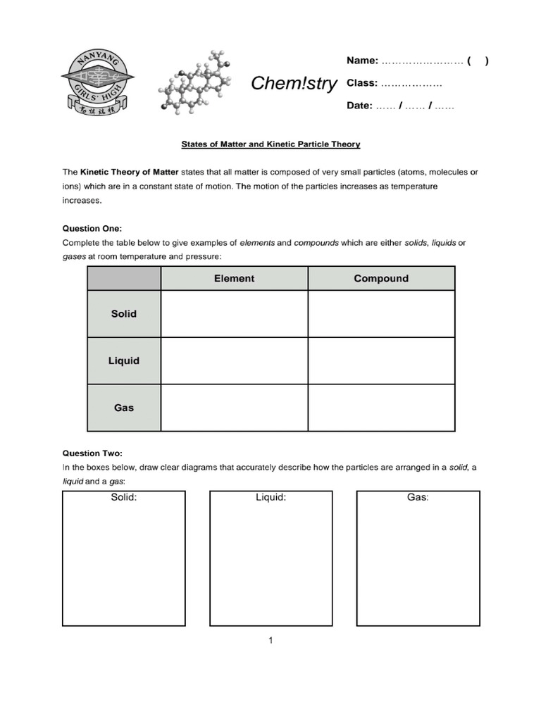 Kinetic Particle Theory Worksheets | PDF