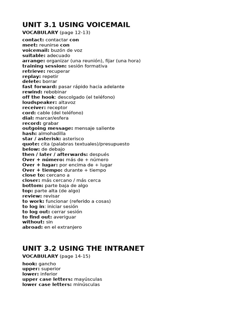 Vocabulario y Comprensión: Unidad 3 | PDF