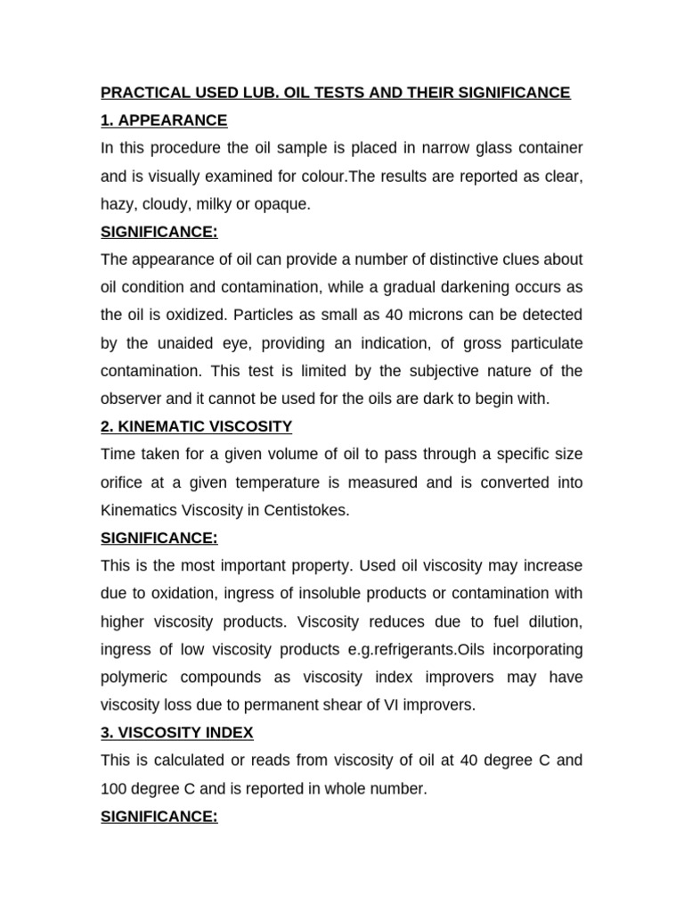 Significance of Oil Testing and Tests | PDF | Solubility | Motor Oil