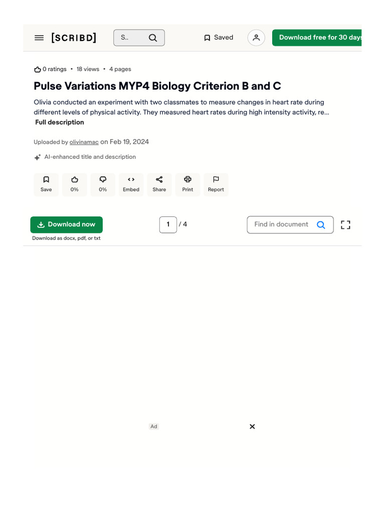 Pulse Variations MYP4 Biology Criterion B and C | PDF | Experiment ...