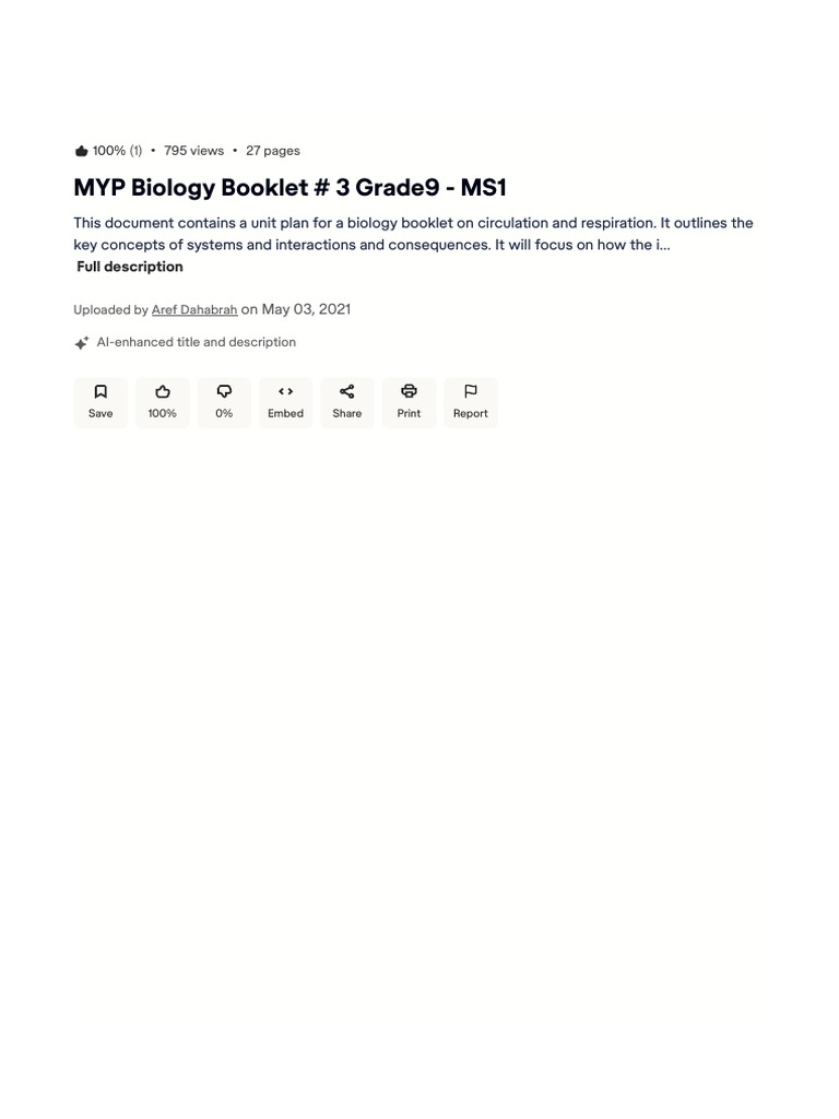 MYP Biology Booklet # 3 Grade9 - MS1 - PDF - Respiratory System - Heart ...