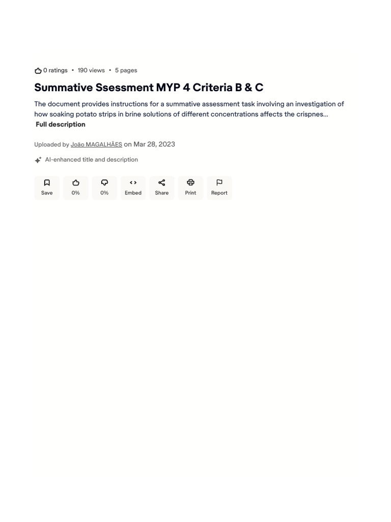 Summative Ssessment MYP 4 Criteria B & C - PDF - Scientific Method ...