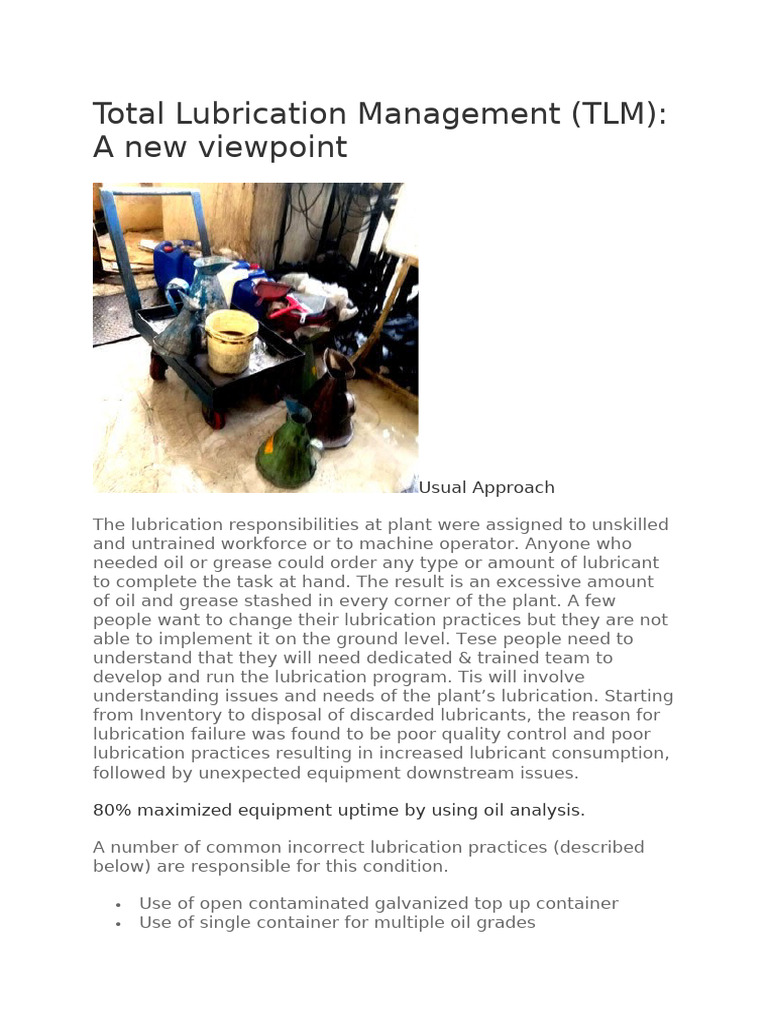 Total Lubrication Management | PDF | Reliability Engineering | Lubricant