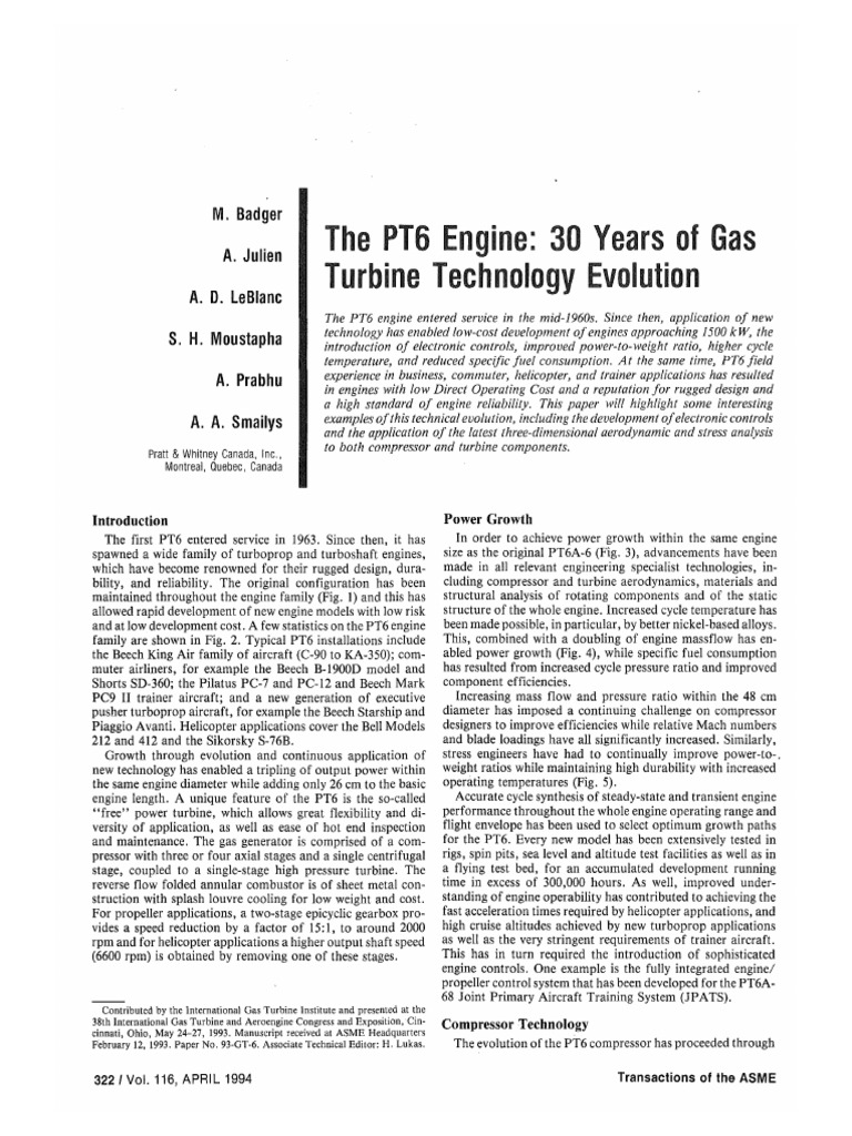 PT6 Engine-30 Years of Gas Turbine Technology Evolution | PDF | Turbine | Machines
