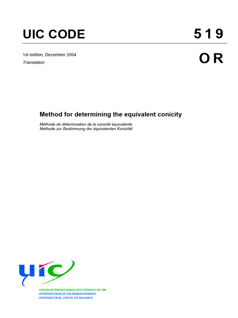 Uic Code: Method For Determining The Equivalent Conicity | PDF ...