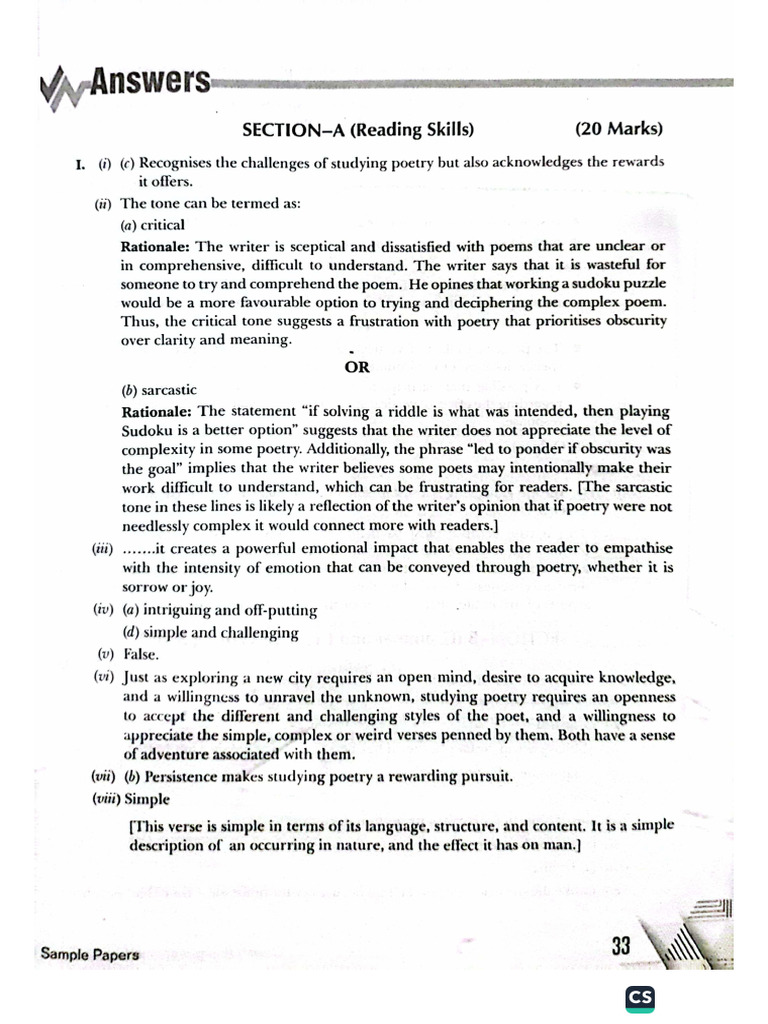 Sample Paper One Answerkey | PDF