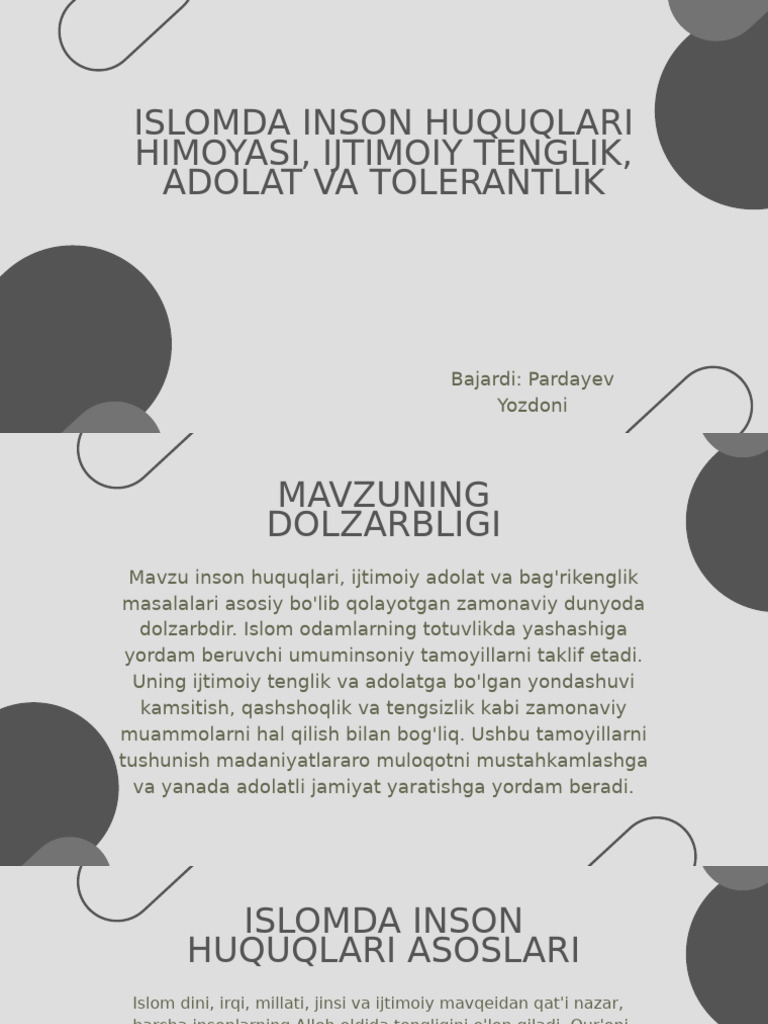 Islomda Inson Huquqlari Himoyasi, Ijtimoiy Tenglik, Adolat Va ...