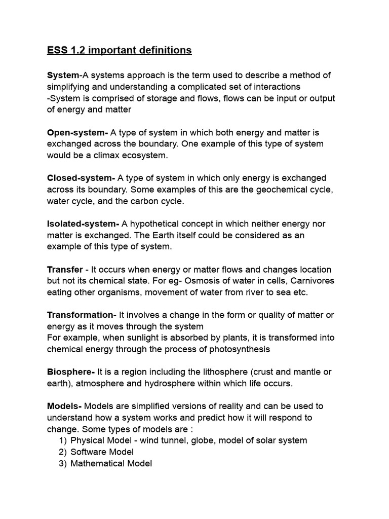 ESS 1.2 important definitions | PDF