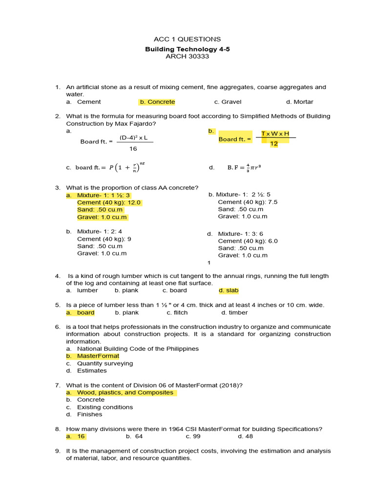Building Materials and Construction Quiz | PDF | Prestressed Concrete ...