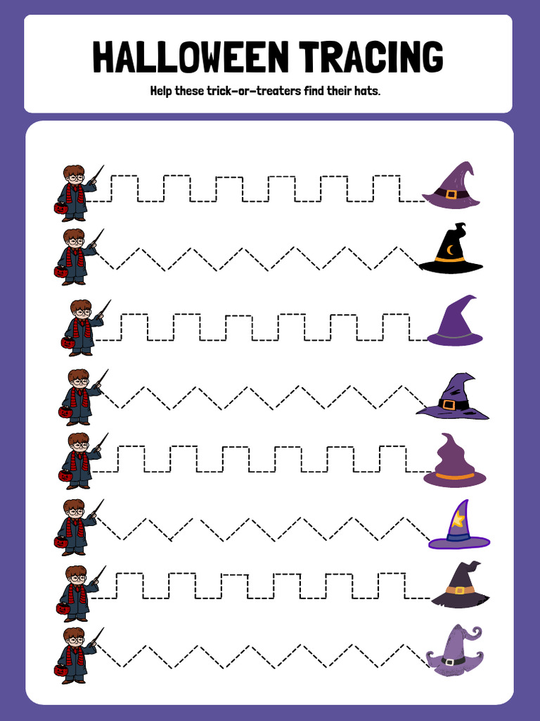Purple Halloween Tracing Preschool Worksheet | PDF