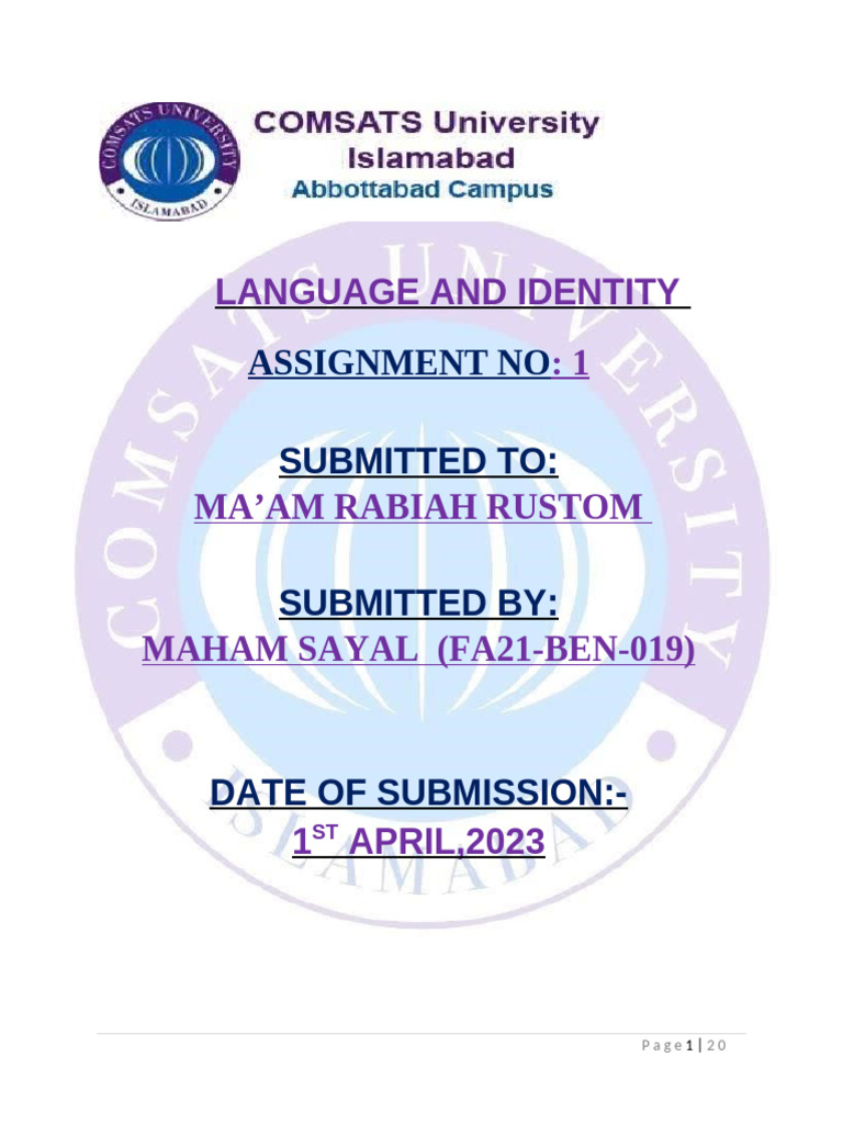 Language and Identity Assignment 01 | PDF | Identity (Social Science ...