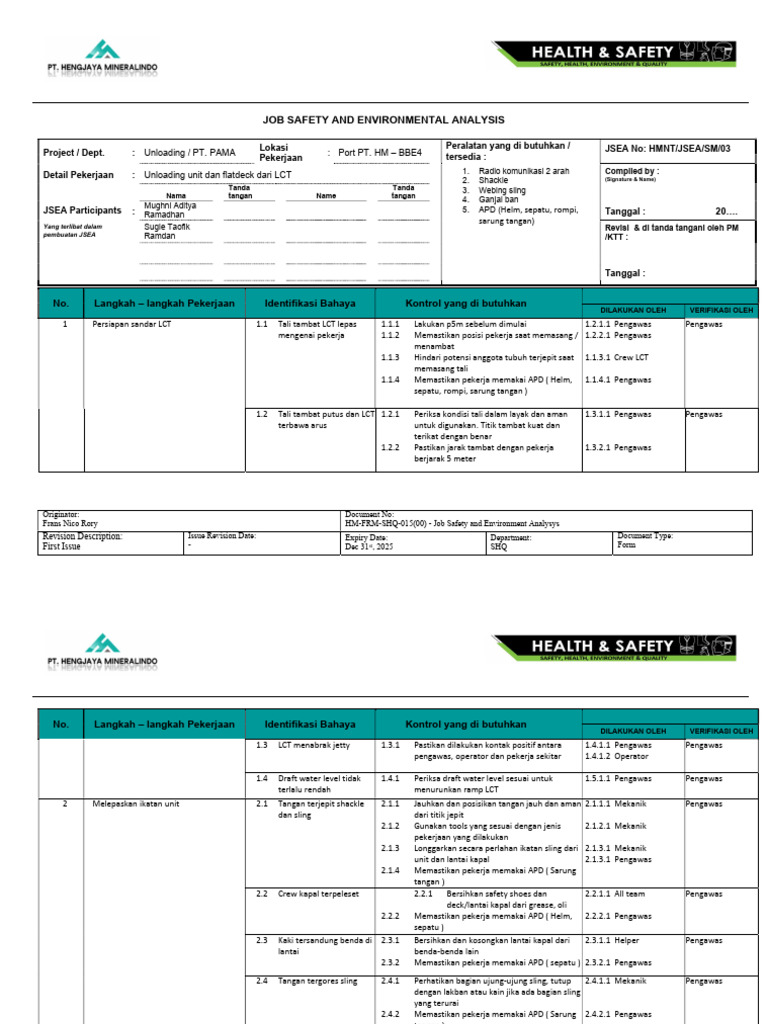 JSA Unloading Muatan Dari LCT | PDF