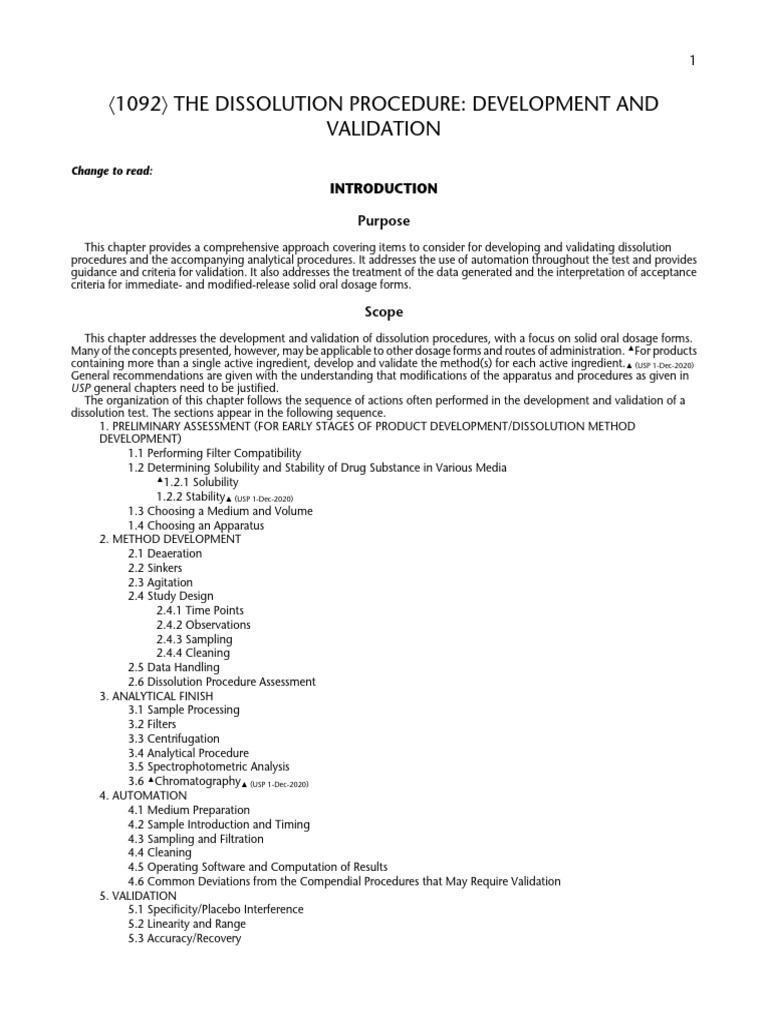 1092 The Dissolution Procedure Development and Validation | PDF | Filtration | Solubility