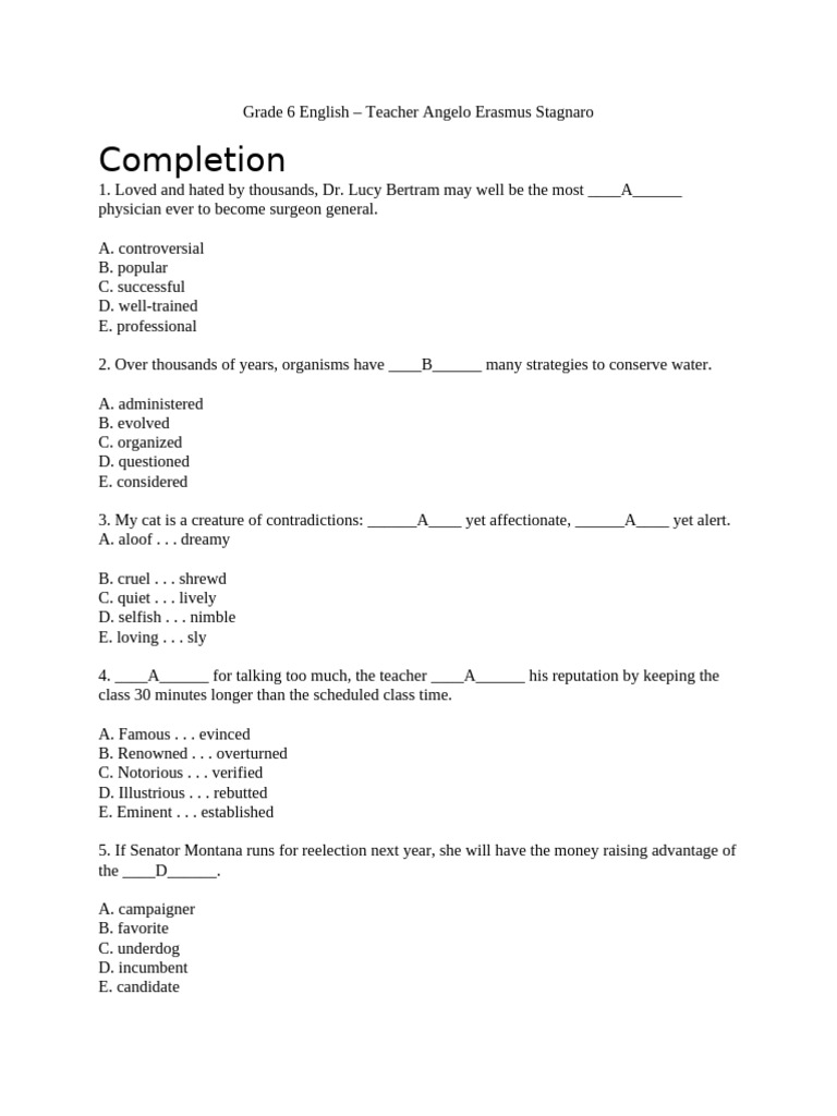 Grade 6 English | PDF