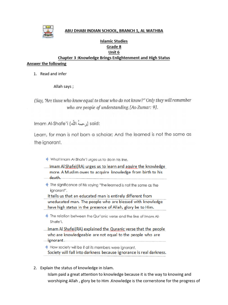 Unit 6 Chapter 3 Knowledge Brings Enlightenment and High Status | PDF