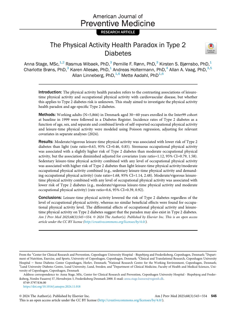 The Physical Activity Health Paradox in Type 2 Diabetes | PDF | Diabetes