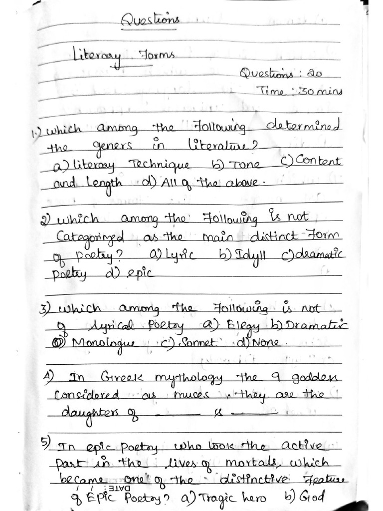 Test On Literary Forms | PDF
