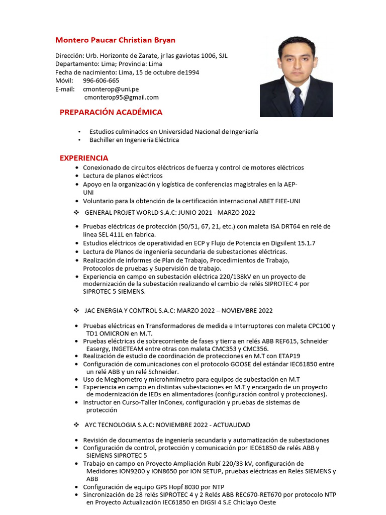CV Documentado Christian Montero | PDF | Relé | Automatización