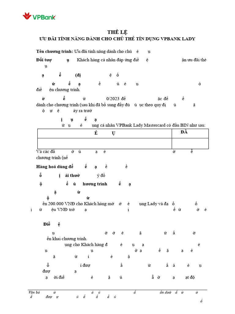 The Le Uu Dai Hoan Tien Danh Cho Chu The Tin Dung Vpbank Lady ...