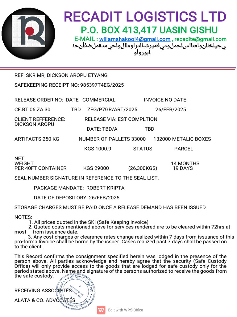 SAFE KEEPING RECEIPT_DICKSON A ETYANG (1) | PDF