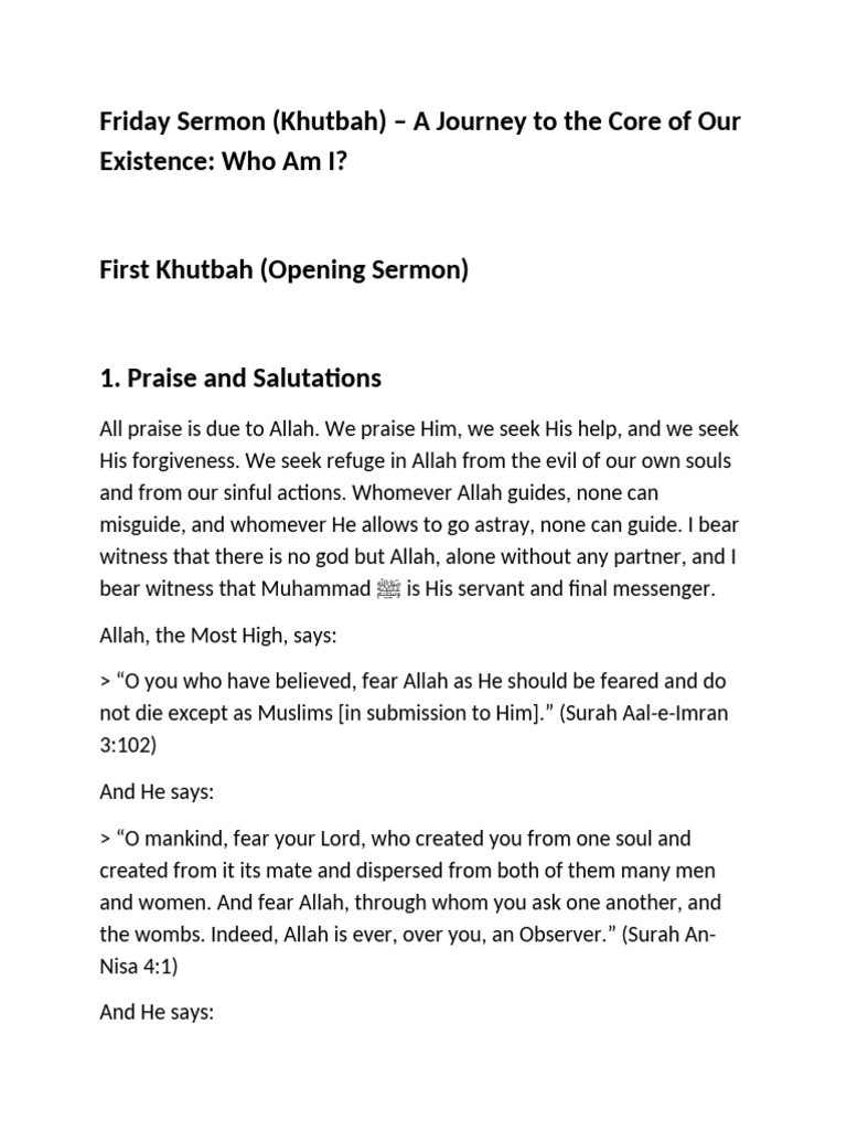 Friday Sermon (-WPS Office | PDF | God In Islam | Prophets And ...
