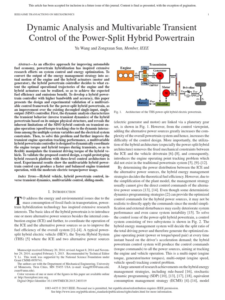 Dynamic Analysis and Multivariable Transient | PDF | Hybrid Vehicle ...