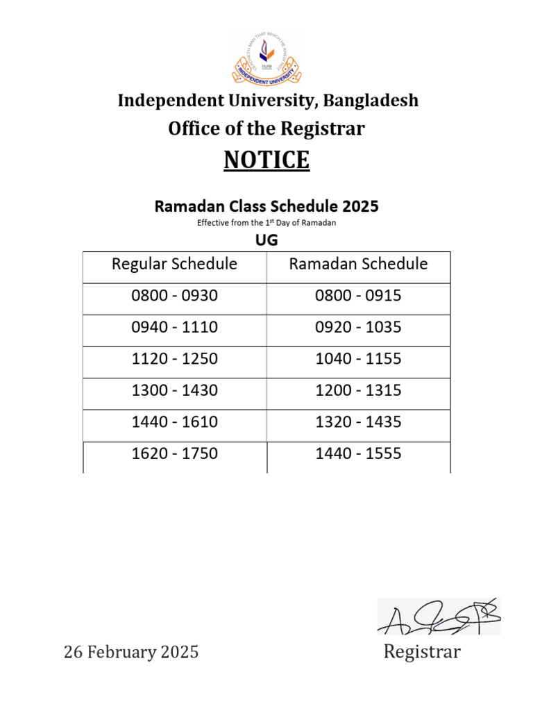 Class Schedule, Ramadan 2025 - Revised | PDF