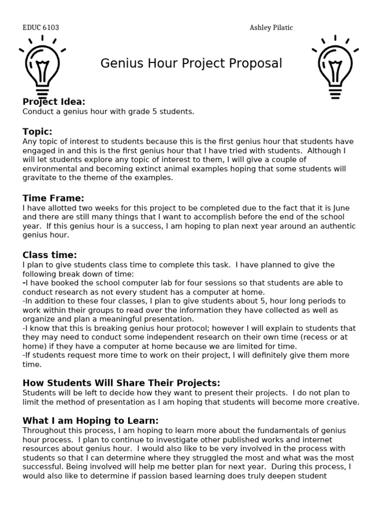 Genius Hour Project Proposal | PDF | Cognition | Learning
