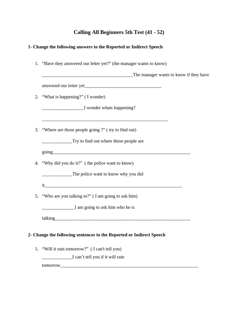 Calling All Beginners 5th Test Answers | PDF