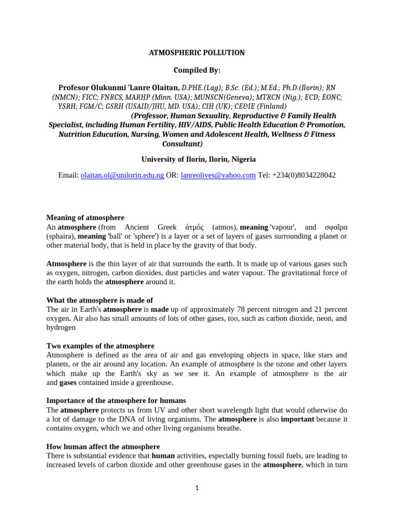 ATMOSPHERICPOLLUTIONclassnote2023 | PDF | Air Pollution | Particulates