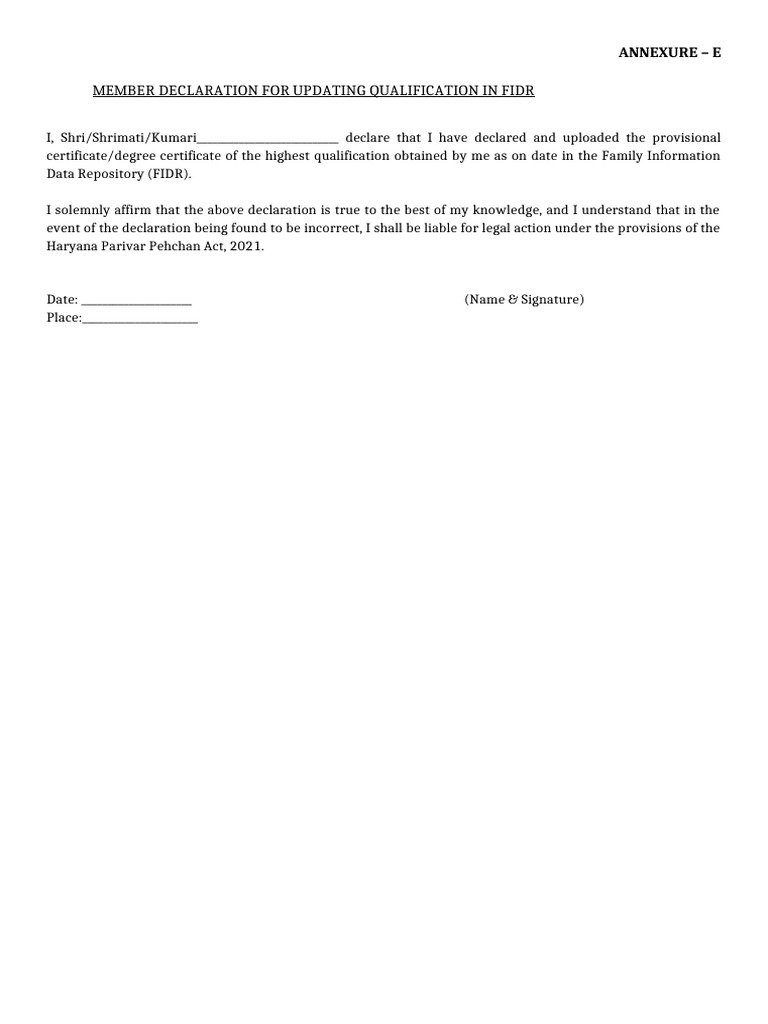 Qualification Update Declaration | PDF