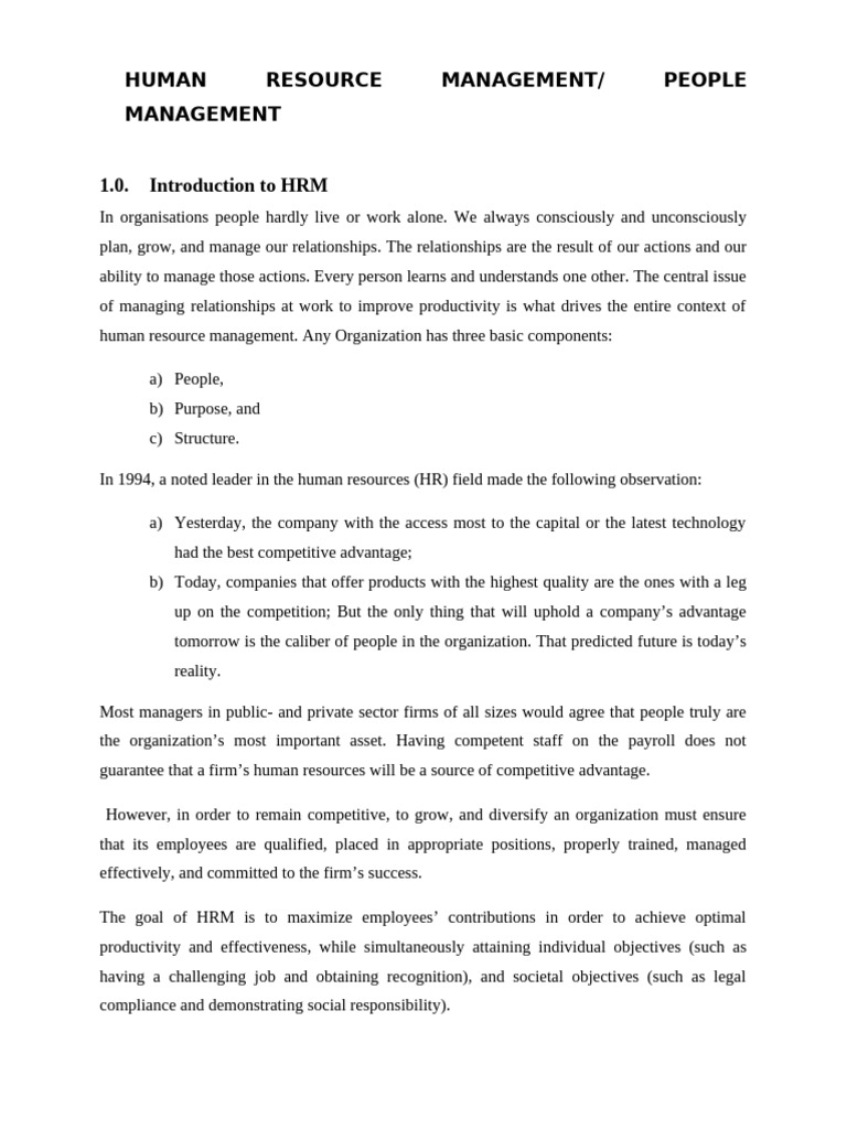 Introduction to HRM | PDF | Human Resource Management | Human Resources
