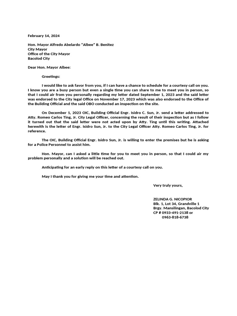 Letter To MAyor Albee | PDF