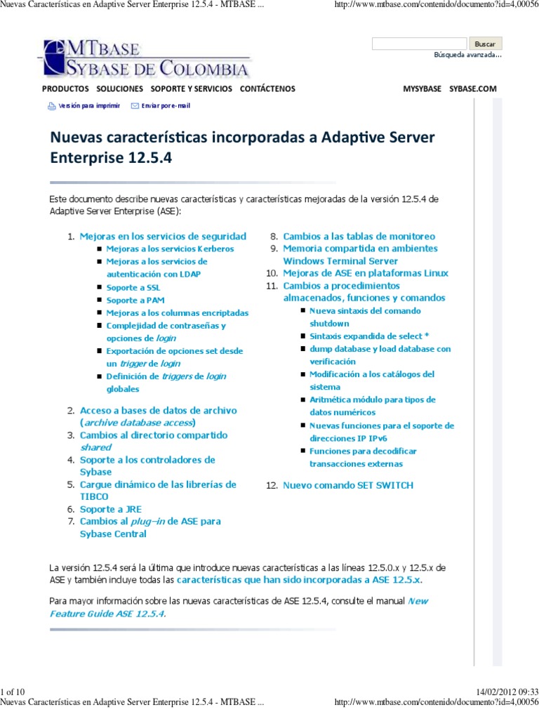 Nuevas Características en Adaptive Server Enterprise 12.5.4 - MTBASE ...