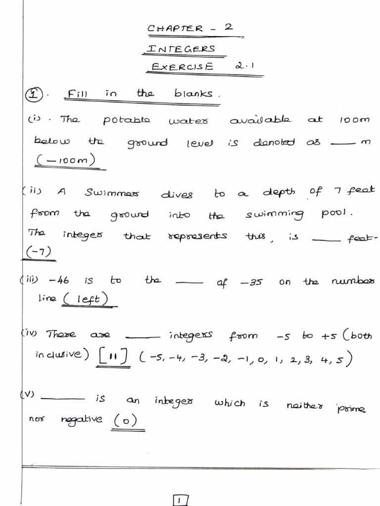 Grade 7 Integers Practice Exercises | PDF