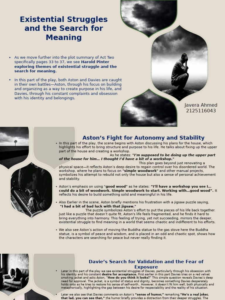 Existential Struggles in Act 2 of The Caretaker Play... | PDF | Existentialism