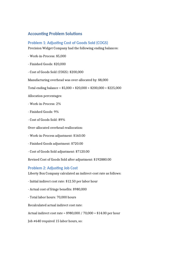Accounting Problem Solutions: Problem 1: Adjusting Cost of Goods Sold (COGS) | PDF
