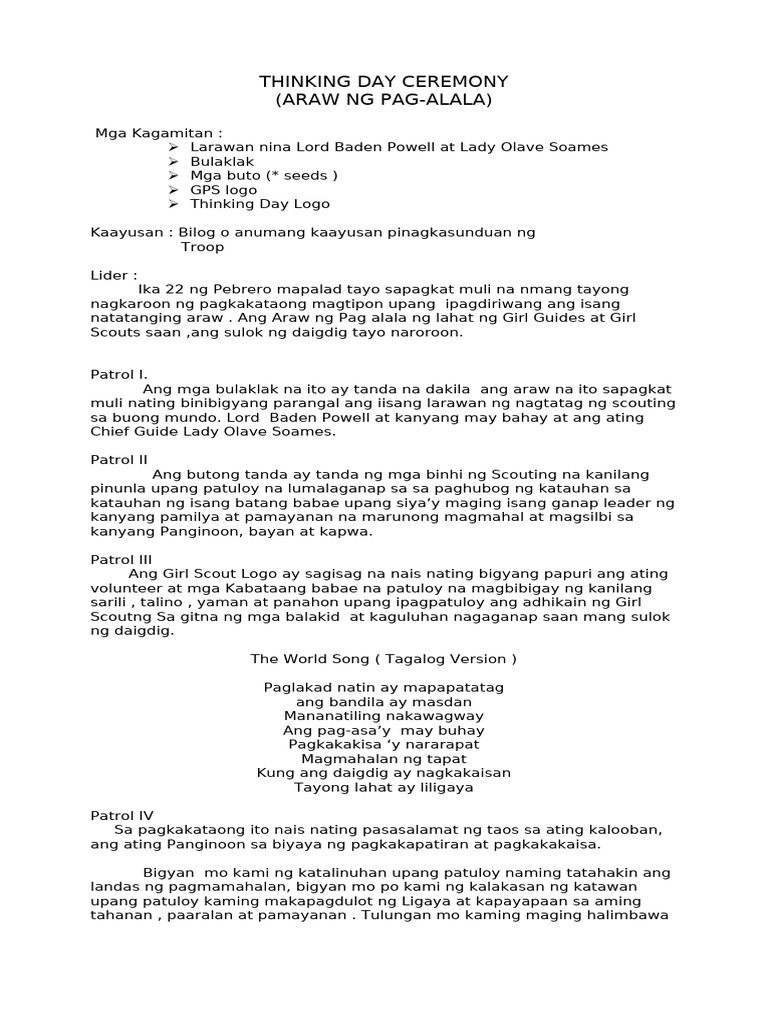 Thinking-Day-Ceremony-Tagalog-Version-Mayang | PDF