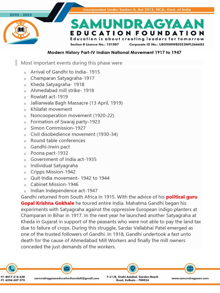 Indian National Movement 1917-1947 Overview | PDF | Partition Of India ...