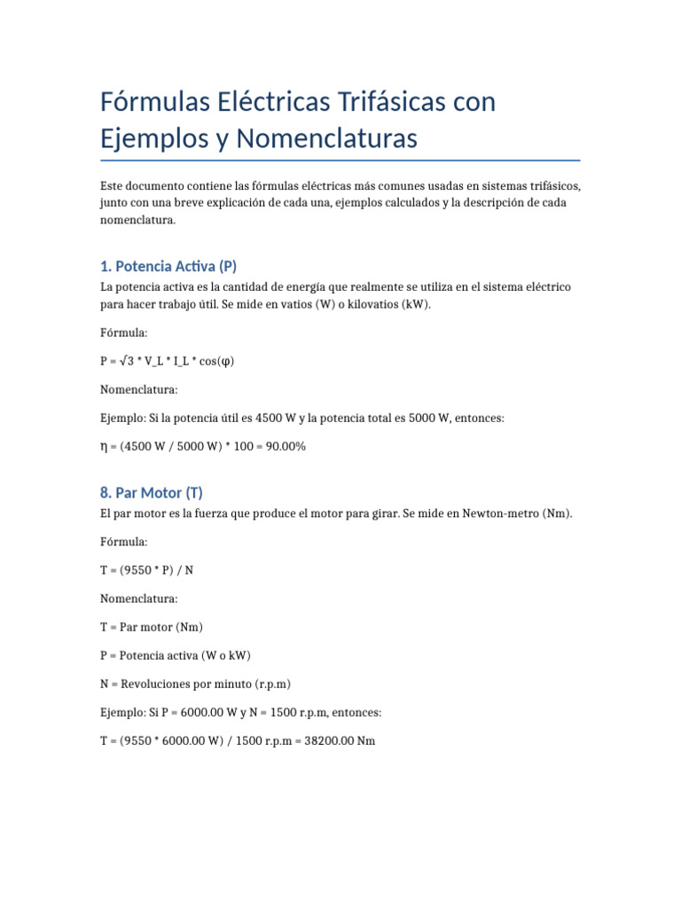 Fórmulas Trifásicas: Ejemplos y Cálculos | PDF | Corriente eléctrica ...
