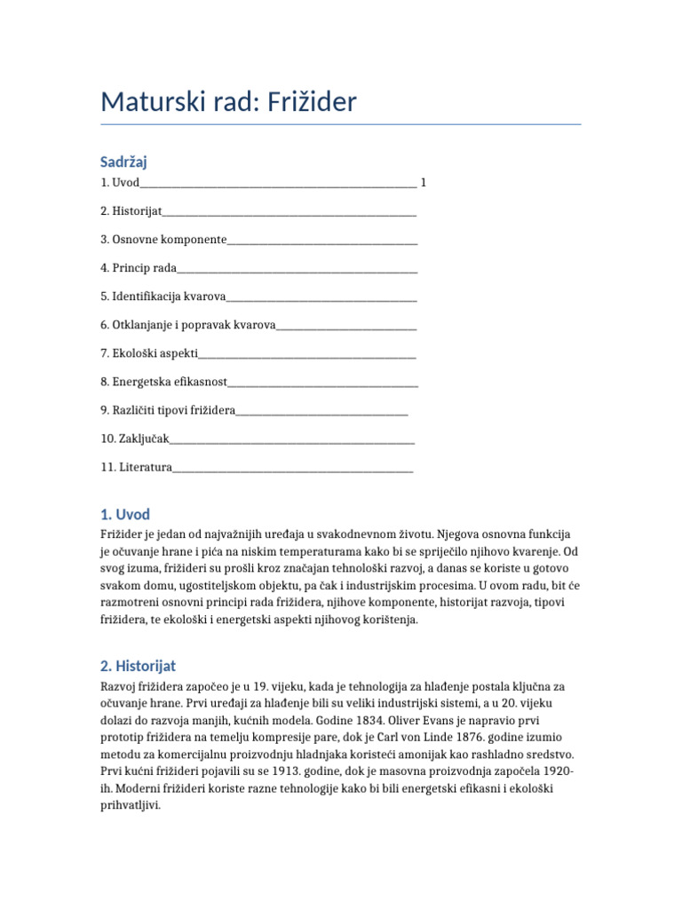 Prosireni Maturski Rad Frizider | PDF