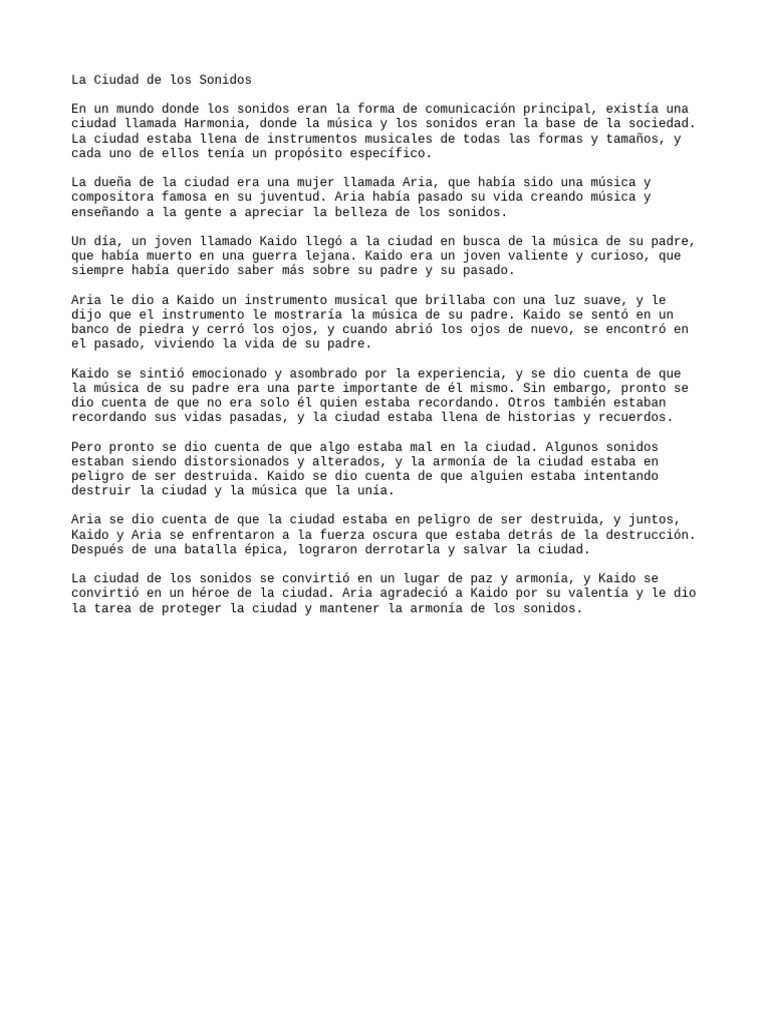 La Ciudad de los Sonidos: Armonía y Valor | PDF