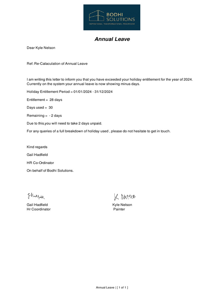 Annual Leave Overuse Notification | PDF