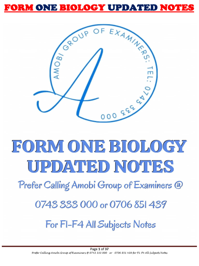 F1 Bio Updated Notes S2 | PDF | Osmosis | Cell Membrane