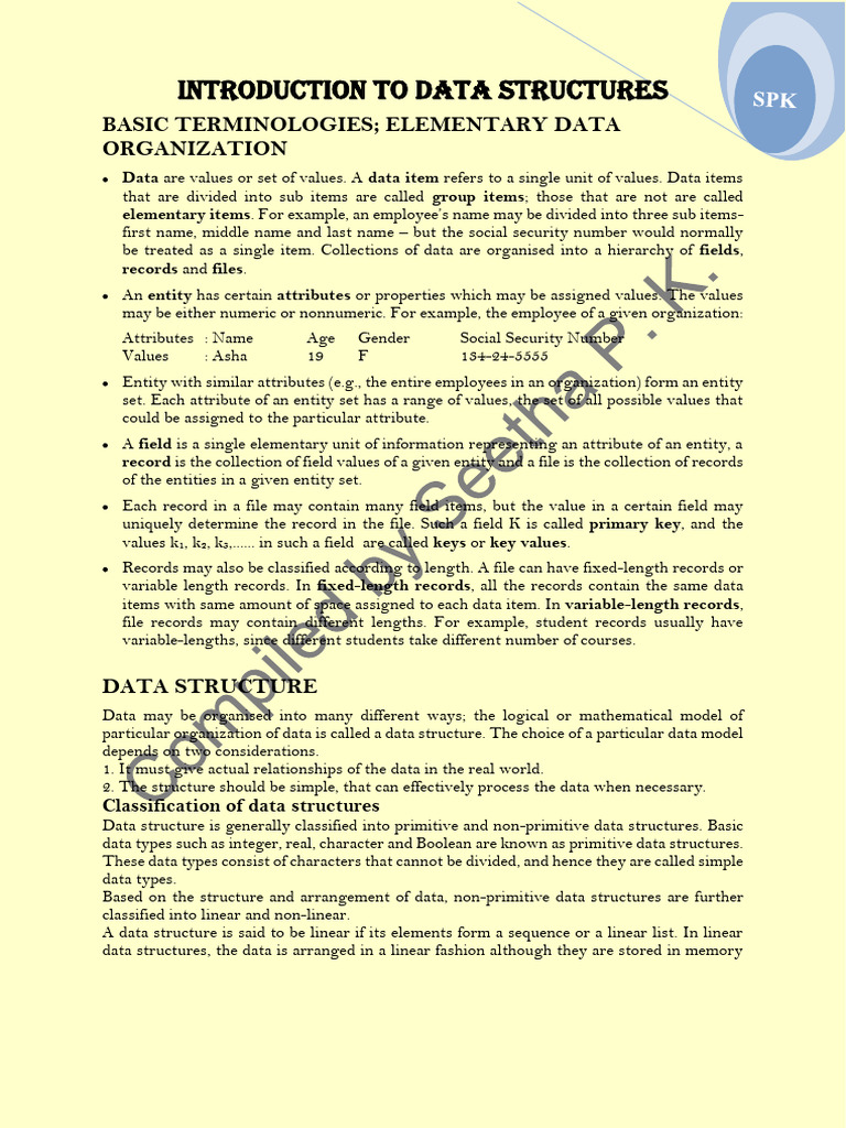 Elementary Data Organization Overview | PDF | Matrix (Mathematics ...
