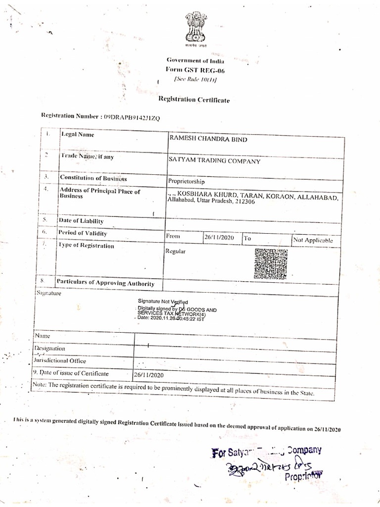 GST Reg. Cert. and Udhyam Aadhar | PDF